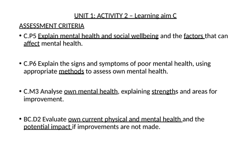 Unit 1 - Health, Well-being & Sport- Activity 2 - Learning aim B & C ...