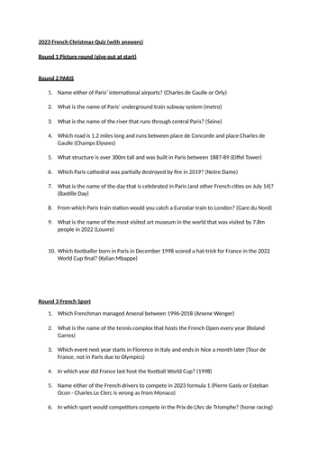 French Christmas Quiz 2023 | Teaching Resources