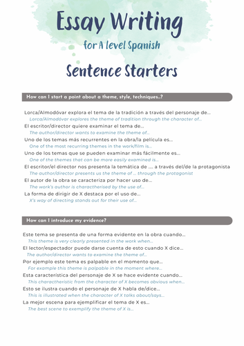 A level Spanish - Essay sentence starters | Teaching Resources