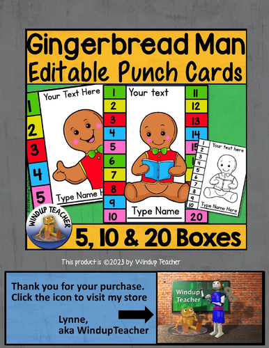 Behavior Reward Punch Cards - EDITABLE - Gingerbread Man Reading ...