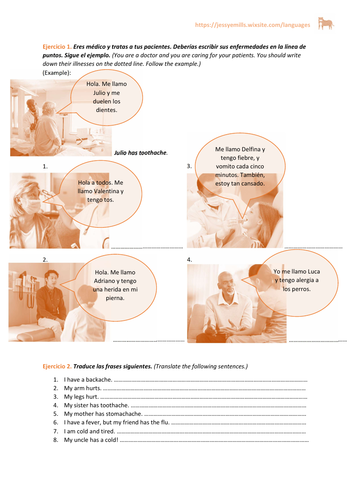 Spanish Worksheet - Illnesses and ailments | Teaching Resources