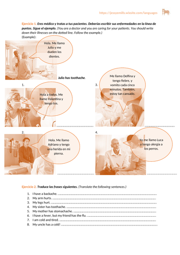 Spanish Worksheet - Illnesses and ailments | Teaching Resources