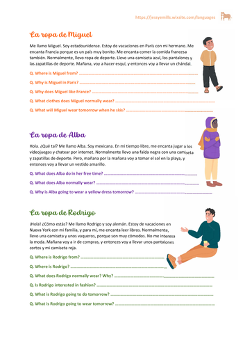 Spanish Reading Comprehensions - Clothing | Teaching Resources