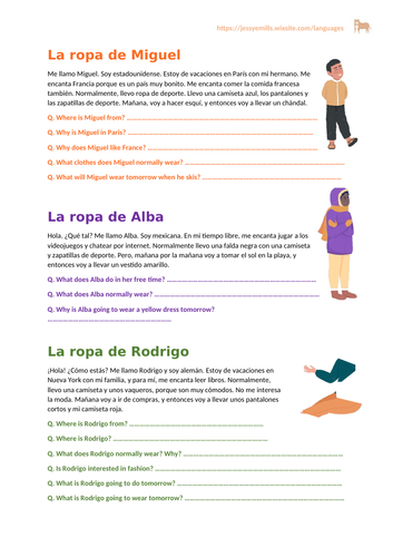 Spanish Reading Comprehensions - Clothing | Teaching Resources