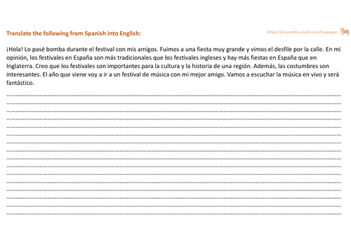 Spanish Translations - Customs and festivals | Teaching Resources