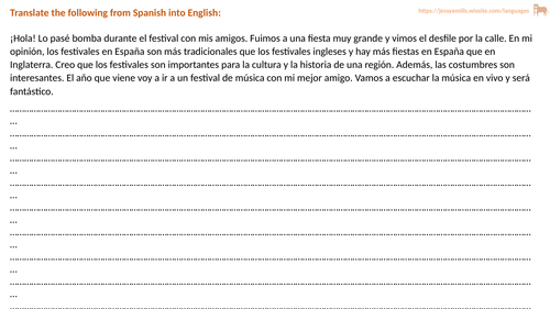 Spanish Translations - Customs and festivals | Teaching Resources