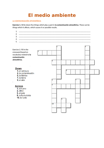 Spanish Worksheet - Environment | Teaching Resources