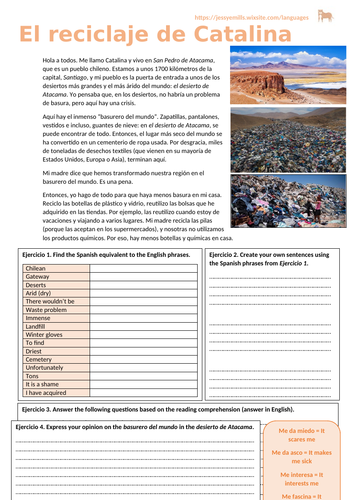 Spanish Reading Comprehension - Recycling | Teaching Resources