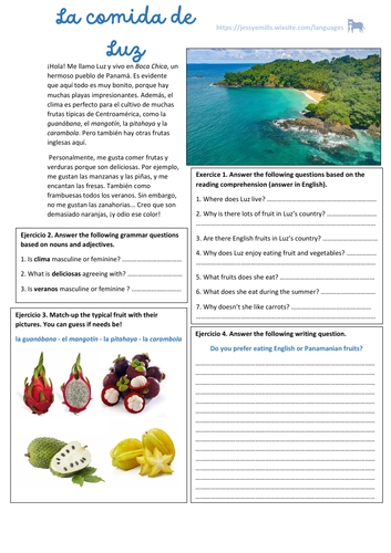 Spanish Reading Comprehension - Food and drink | Teaching Resources