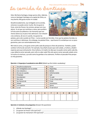 Spanish Reading Comprehension - Food and drink | Teaching Resources