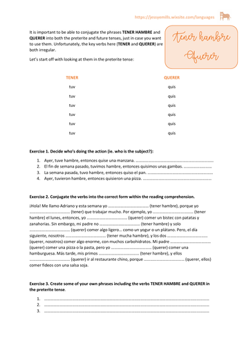 Spanish Grammar - Verb "Tener hambre" | Teaching Resources