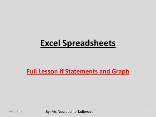 Year 7/8/9- Full Lesson If Statements and Graph - Excel Spreadsheet ...