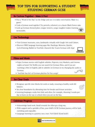 GERMAN Tips to Support Learning | Teaching Resources