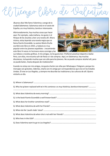 Spanish Reading Comprehension - Free time | Teaching Resources