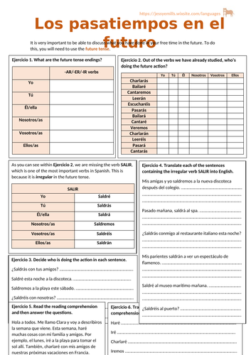 Spanish Grammar - Free time/Future | Teaching Resources