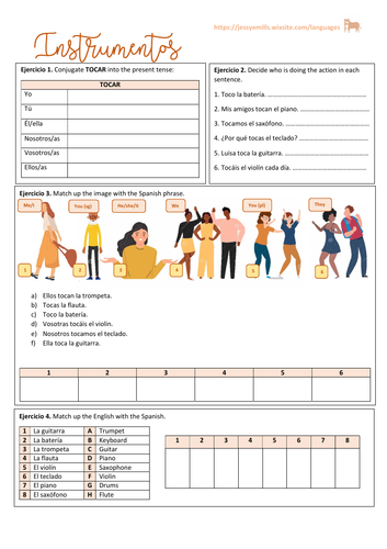 Spanish Worksheet - Instruments | Teaching Resources
