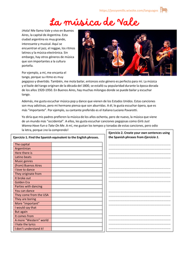 Spanish Reading Comprehension - Music | Teaching Resources