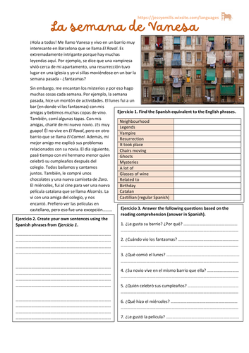 Spanish Reading Comprehension - Free time | Teaching Resources