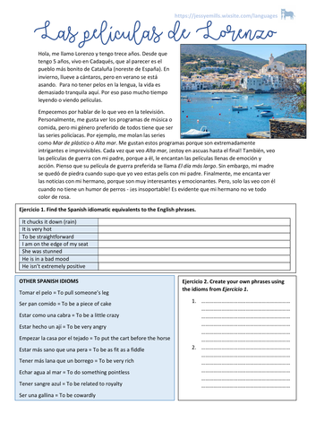 Spanish Reading Comprehension - Films | Teaching Resources