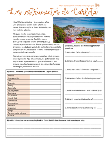 Spanish Reading Comprehension - Instruments | Teaching Resources