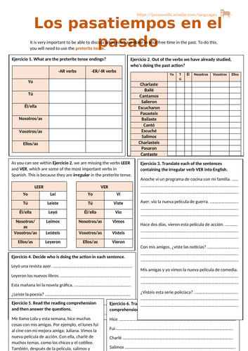 Spanish Grammar - Free time/Preterite | Teaching Resources