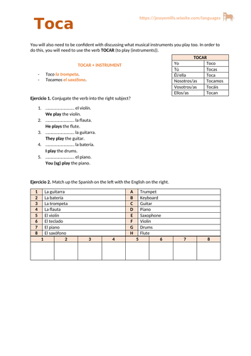 Spanish Grammar - Verb "Tocar" | Teaching Resources