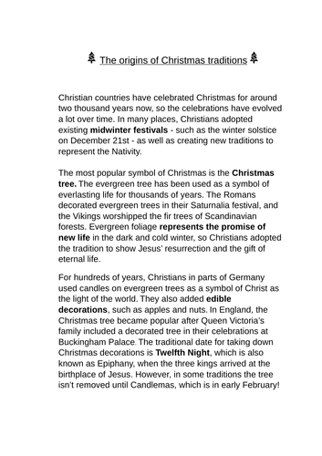 Cover lesson Christmas reading comprehension - the origins of Christmas ...