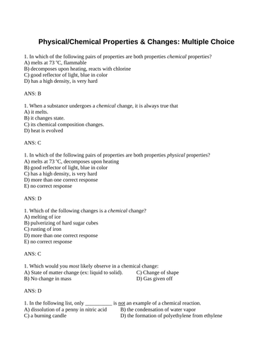 CHEMISTRY UNIT Grade 10 Science Power Points and Multiple Choice ...