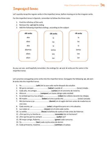 Spanish Grammar - Imperfect Tense | Teaching Resources