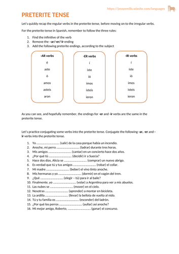 Spanish Grammar - Preterite Tense | Teaching Resources