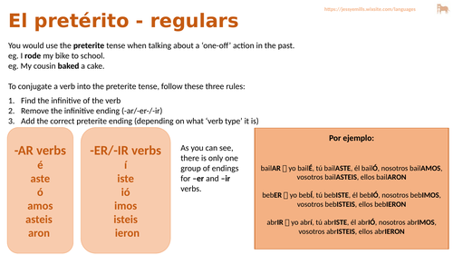 Spanish Grammar - Preterite Tense | Teaching Resources