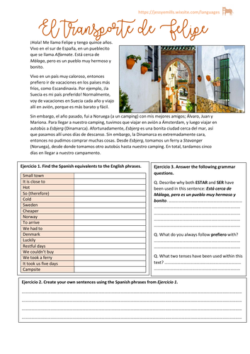 Spanish Reading Comprehension - Transport | Teaching Resources