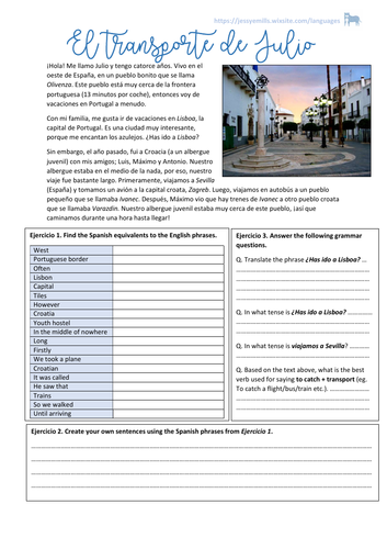 Spanish Reading Comprehension - Transport | Teaching Resources