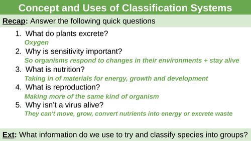 Concept and Uses of Classification Systems - Binomial system, Comparing ...
