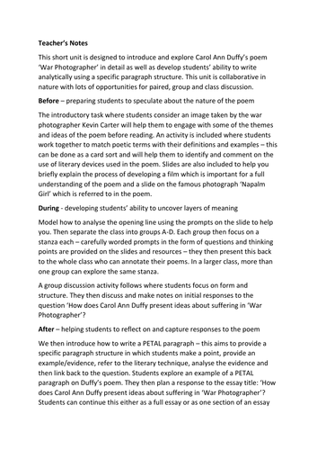 Teaching English: Poetry - Carol Ann Duffy 'War Photographer ...
