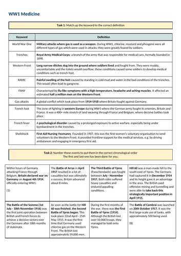 WW1 Medicine Revision Booklet GCSE History MTT Edexcel | Teaching Resources