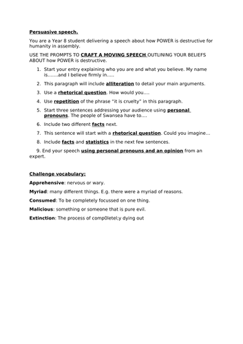 Persuasive speeches | Teaching Resources