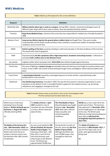 BUNDLE - WW1 MEDICINE (6 lessons + revision booklet) MTT GCSE History Edexcel | Teaching Resources
