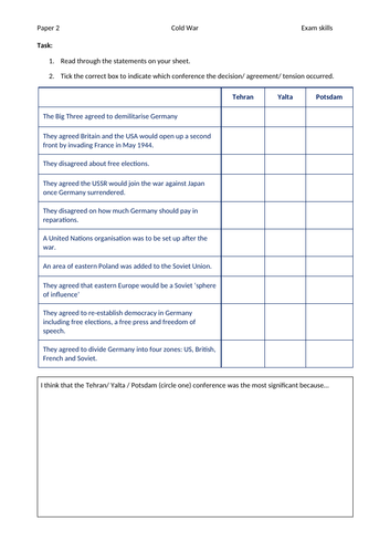 BUNDLE TOPIC 1 COLD WAR GCSE HISTORY EDEXCEL (10 LESSONS + FACT TEST ...