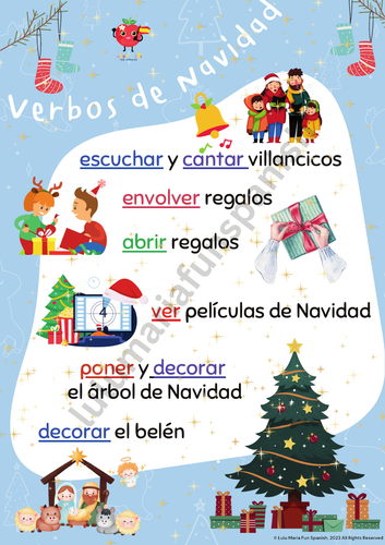 Spanish Poster - Verbos de Navidad - Christmas Verbs | Teaching Resources