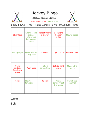 Hockey Bingo resource | Teaching Resources