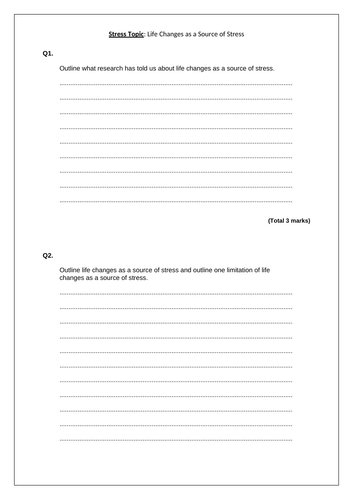 A-Level Psychology - LIFE CHANGES AS A SOURCE OF STRESS [Stress Topic ...