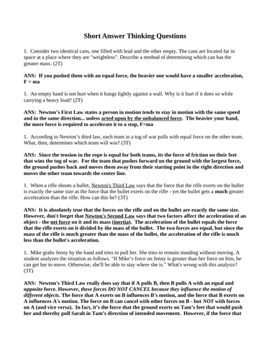 FORCES, DYNAMICS, NEWTON'S LAWS Multiple Choice and Short Answer (76 ...