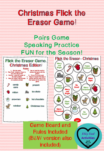 Flick the Eraser ESL Speaking Game Christmas | Teaching Resources