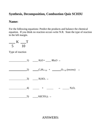 FULL YEAR TEST PACKAGE Grade 11 Chemistry (20 ASSESSMENTS WITH ANSWERS ...