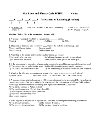 4 GAS LAWS QUIZZES (Boyle Dalton Charles Gay-Lussac) Chemistry Quizzes ...