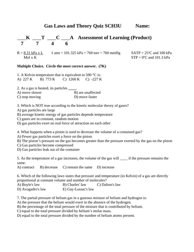 4 GAS LAWS QUIZZES (Boyle Dalton Charles Gay-Lussac) Chemistry Quizzes ...