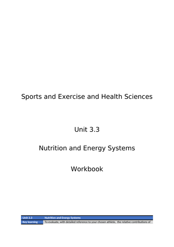 IB SEHS - 3.3 - Nutrition and Energy Systems | Teaching Resources