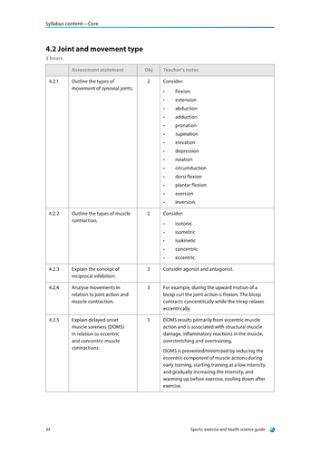 IB SEHS - Unit 4.2 - Joints and Movement Type | Teaching Resources