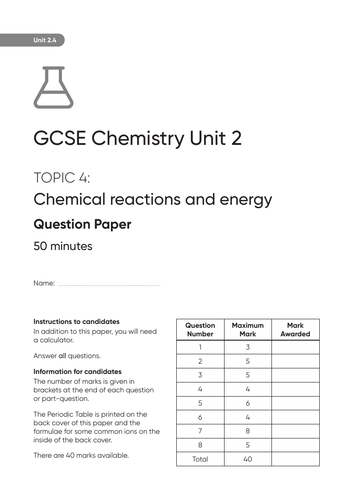 WJEC GCSE Chemistry Unit 2.4 Chemical reactions and energy — Question ...